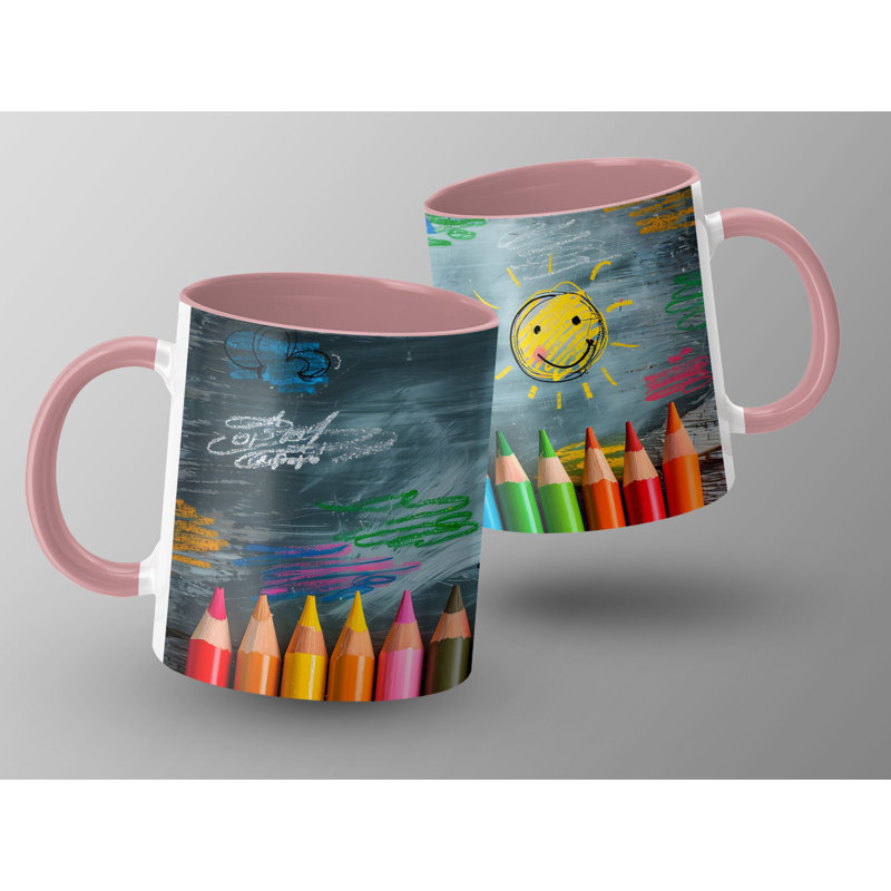 East Urban Home Kids Drawing Style 11oz Accent Mugs – White Ceramic ...