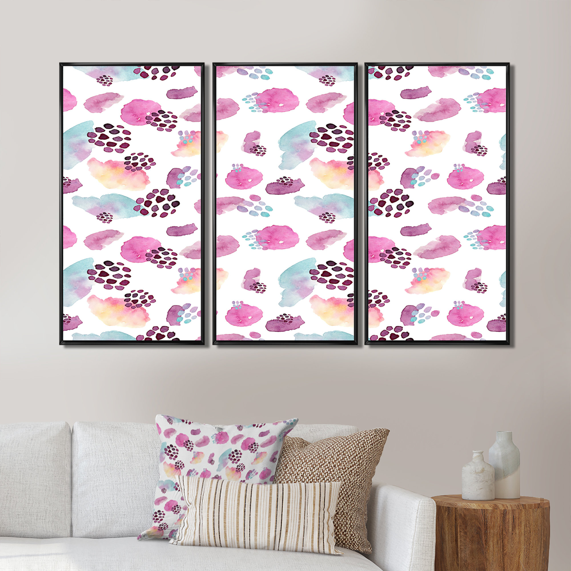 Orren Ellis Retro Shapes In Purple And Red II - Patterned Framed Canvas ...