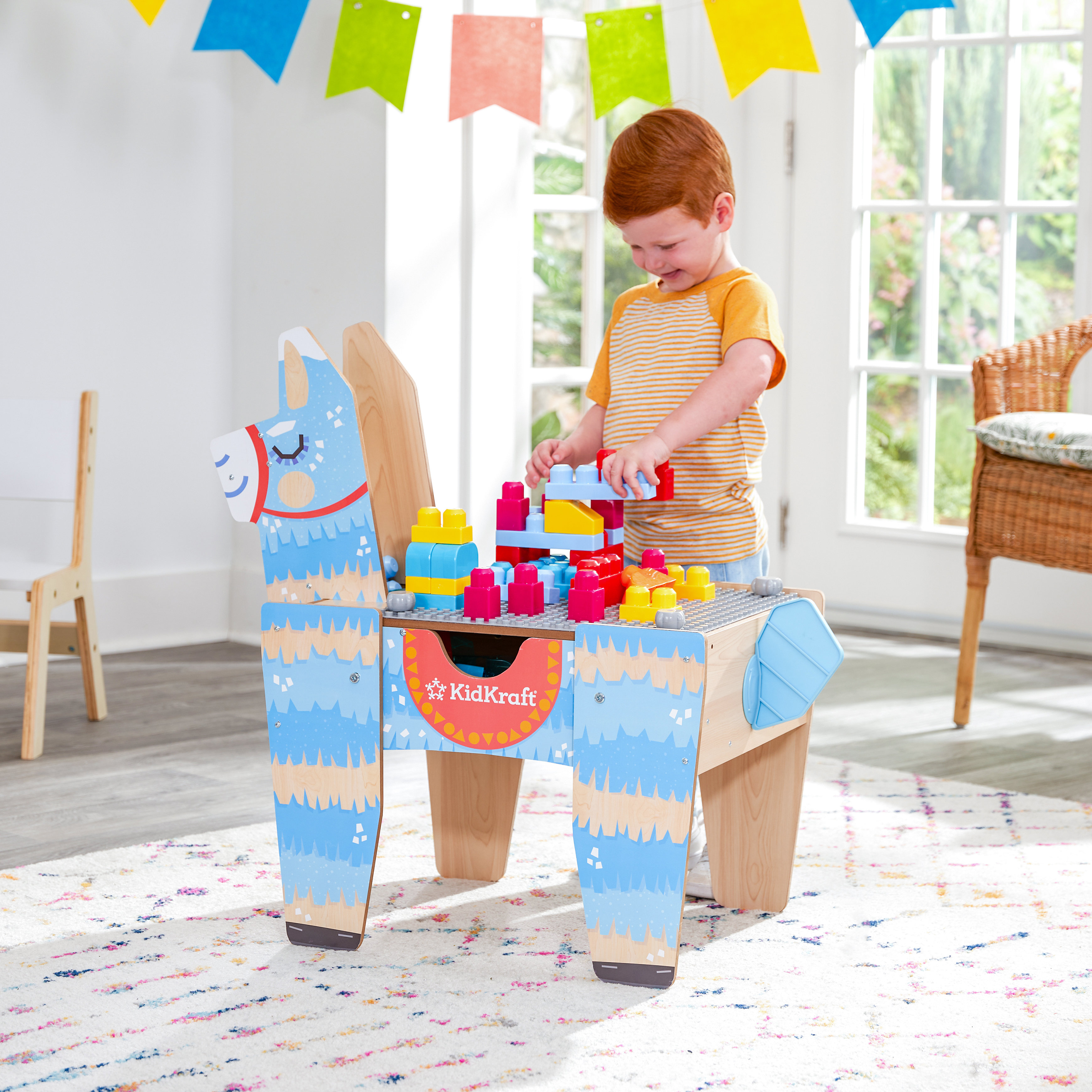 KidKraft Llama Pinata Building Bricks Wooden Table with 50 Blocks ...