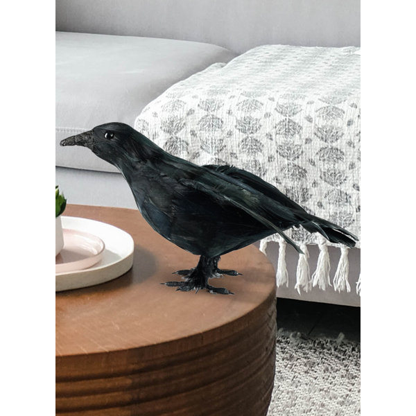 The Holiday Aisle® Flying Black Crow Figurine, Realistic Halloween Crow ...