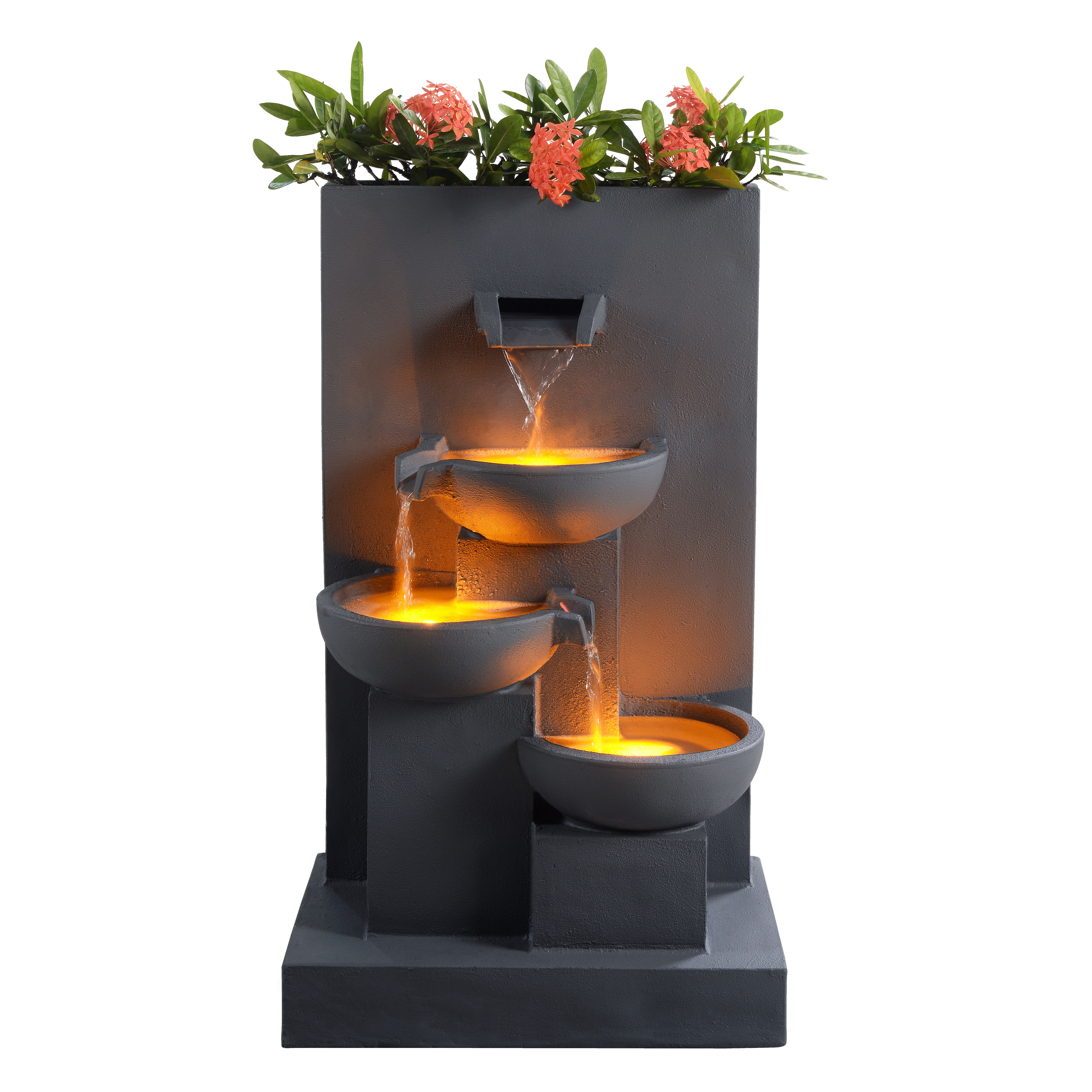 Winston Porter 3-Tier Cascading Outdoor Water Fountain with Planter and ...