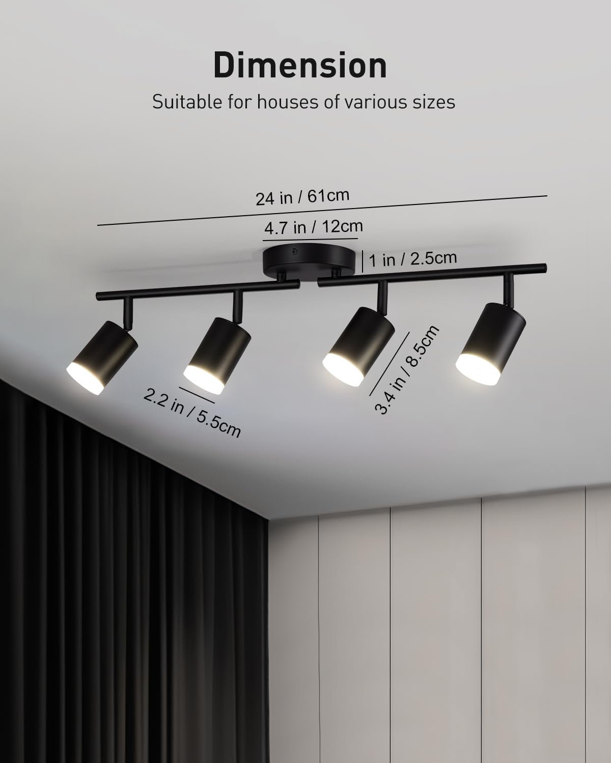 BONLOD Flexible Led Track Lighting 4-Light Black Track Lighting ...
