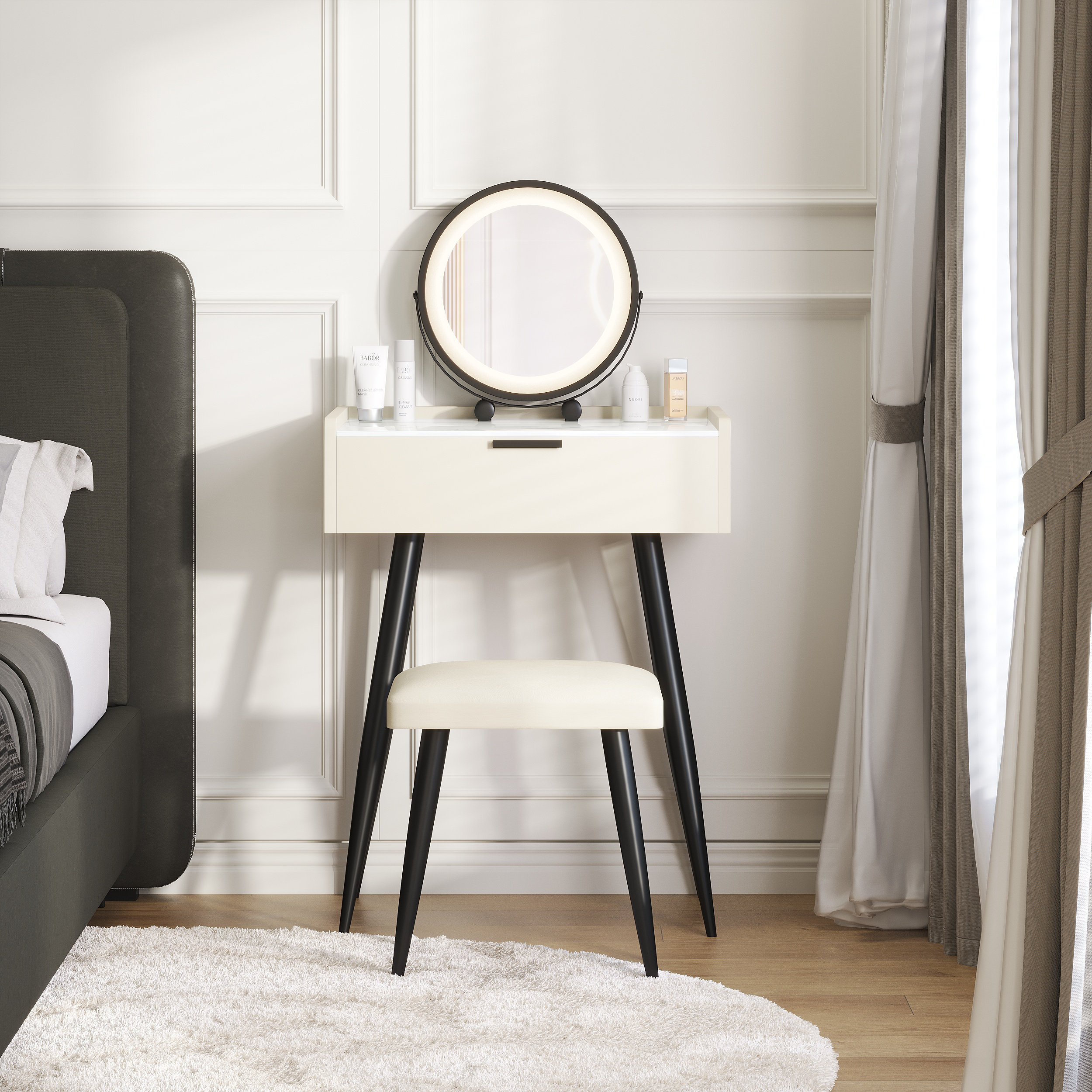 Corrigan Studio® Narra 3 Pieces Small Makeup Vanity Desk with Mirror ...