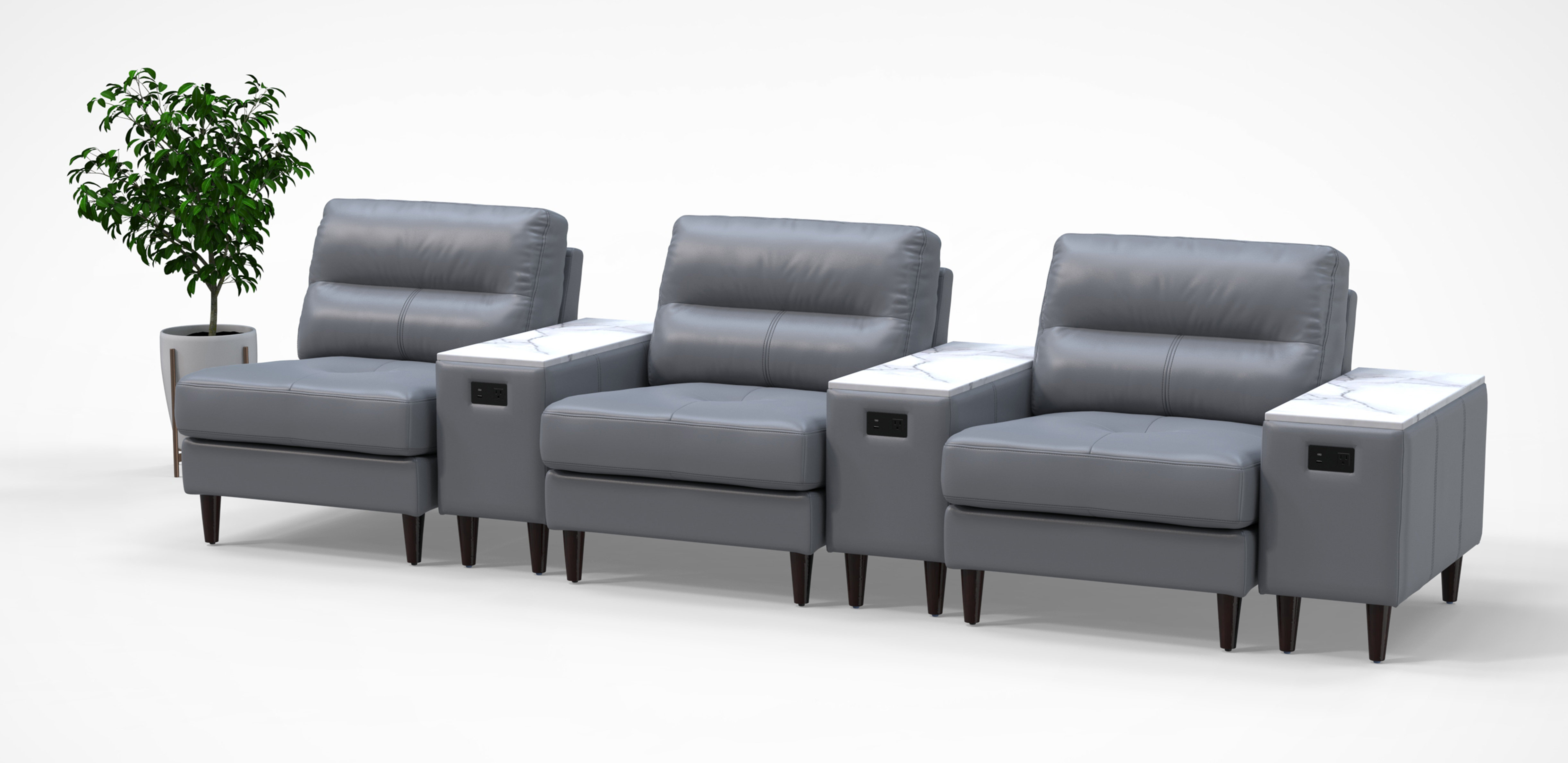 Reunion 3 Person Waiting Room Reception Chairs with Charging Tables Set ...