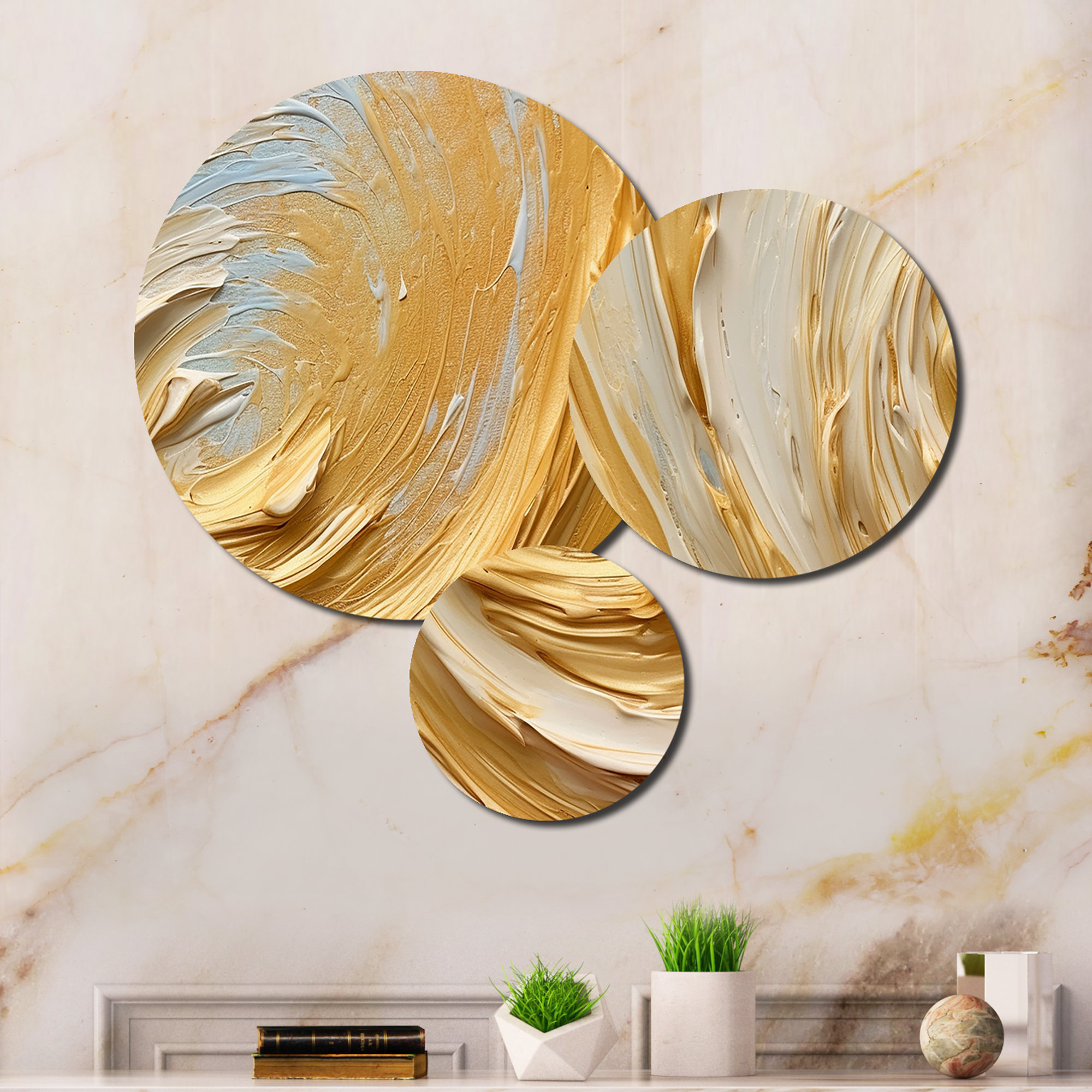 Design Art 3 Gold Cream Infinite Swirls II Wall Decor Set Metal | Wayfair