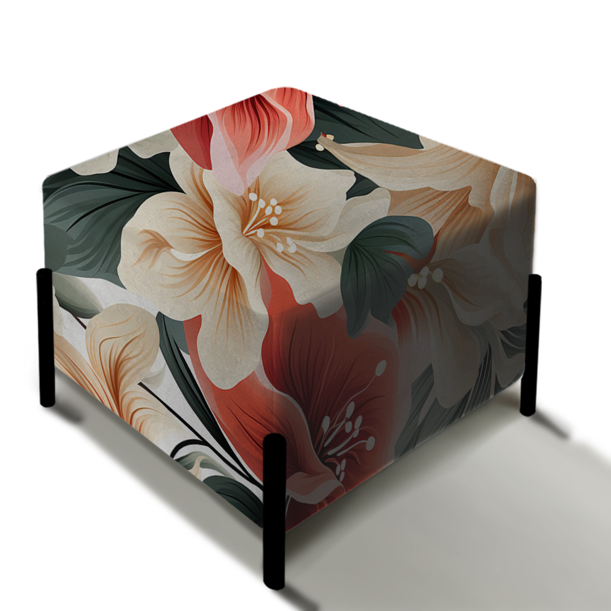Design Art Subdued Coral Tropical Pattern - Tropical Square Ottoman ...