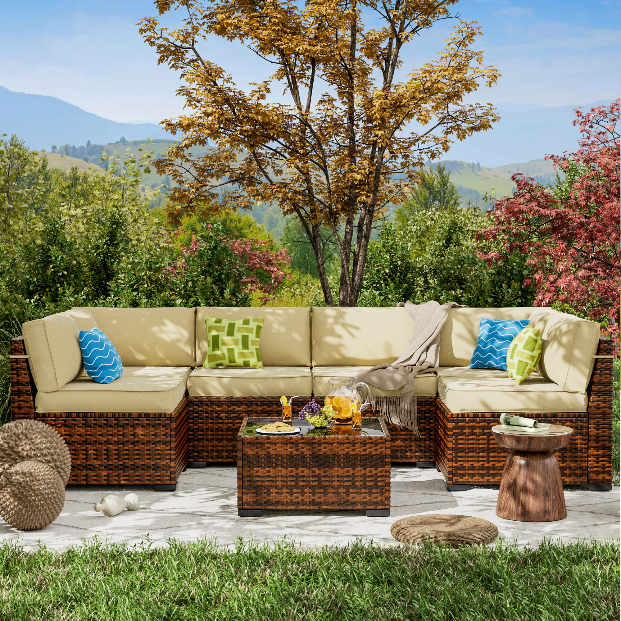 Latitude Run® Rikuto 6 - Person Outdoor Slanted-Back Sectional Sofa ...