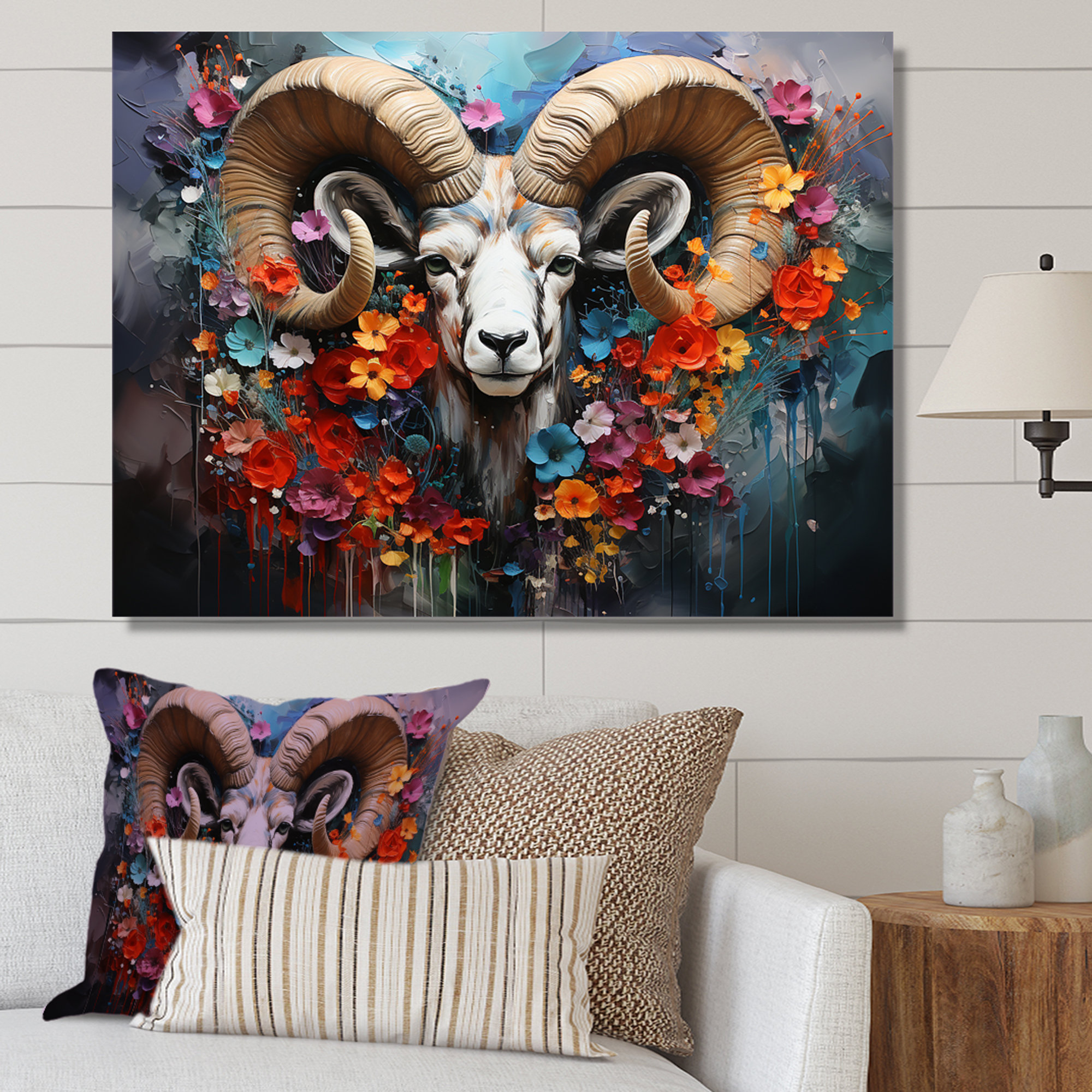 August Grove® Colorful Grey Floral Goat Portrait I - Goat Animal Wall ...