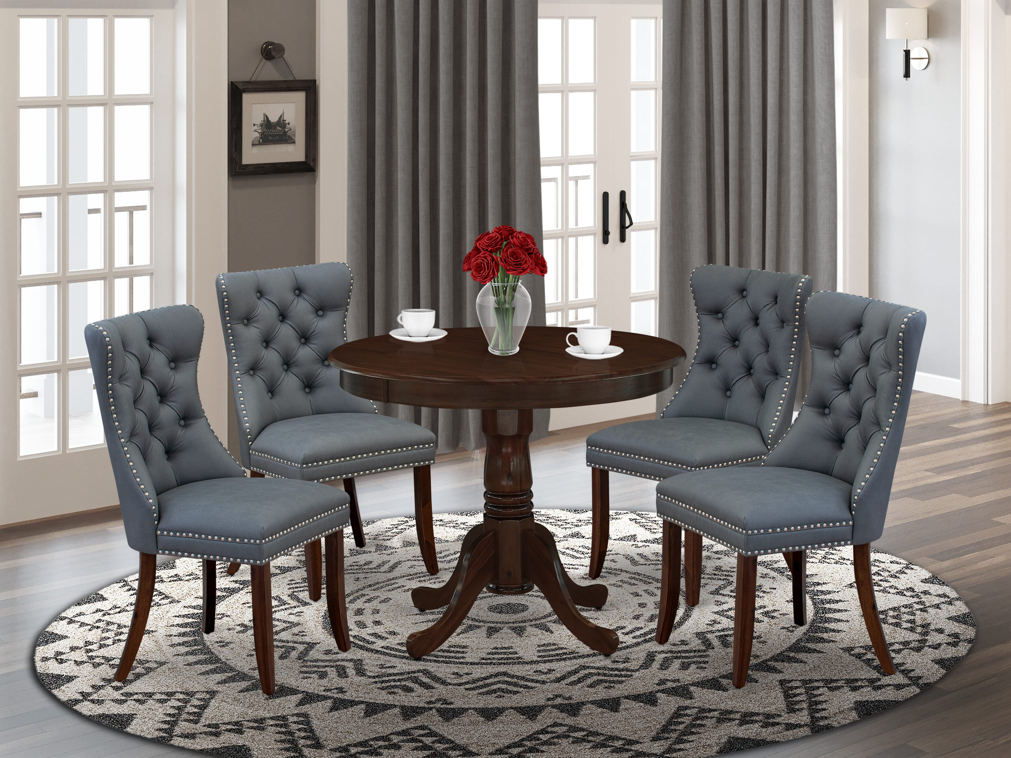 Alcott Hill 5 Pc Kitchen Table Set - Round Dining Table with Pedestal ...