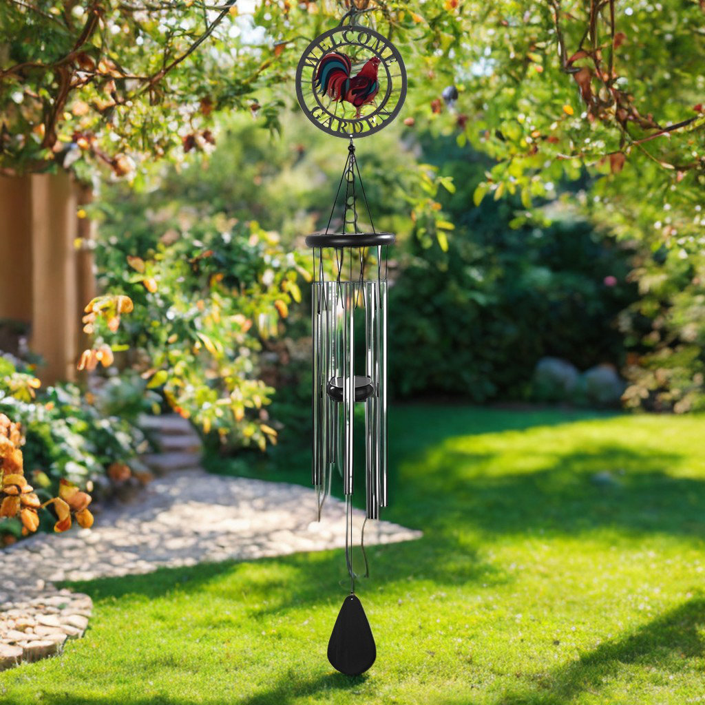 Arlmont & Co. 23"Long Rooster Wood Top Wind Chime | Wayfair