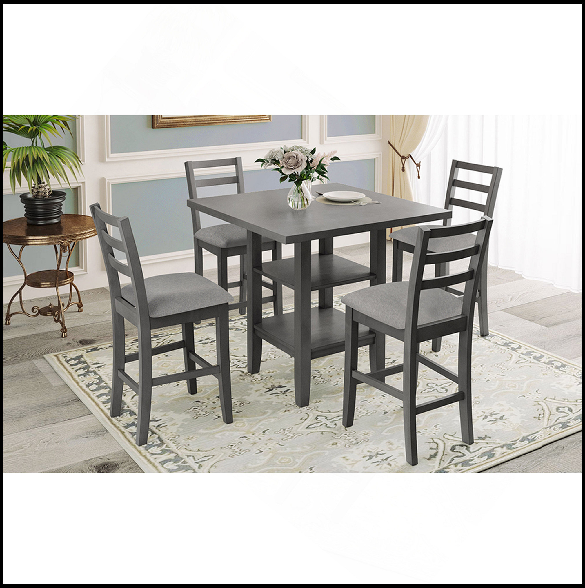 Latitude Run® 5-Piece Wooden Counter Height Dining Set With Padded ...