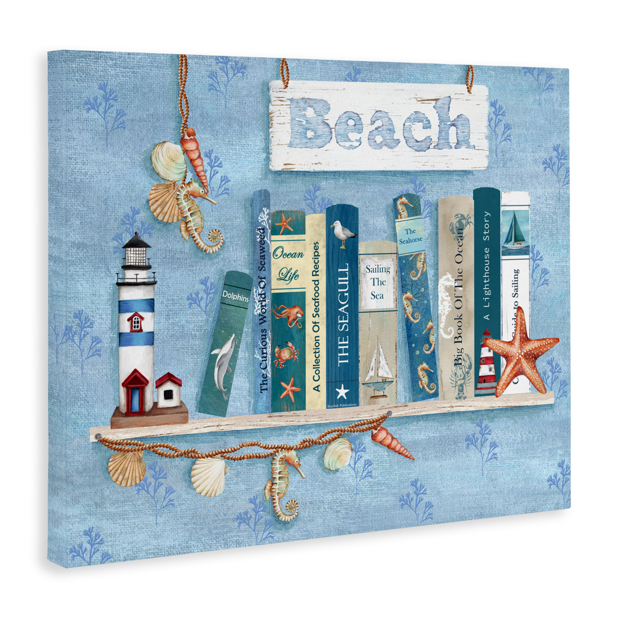One Allium Way® Beachy Book Shelf Panel Canvas, design by Emma Leach ...