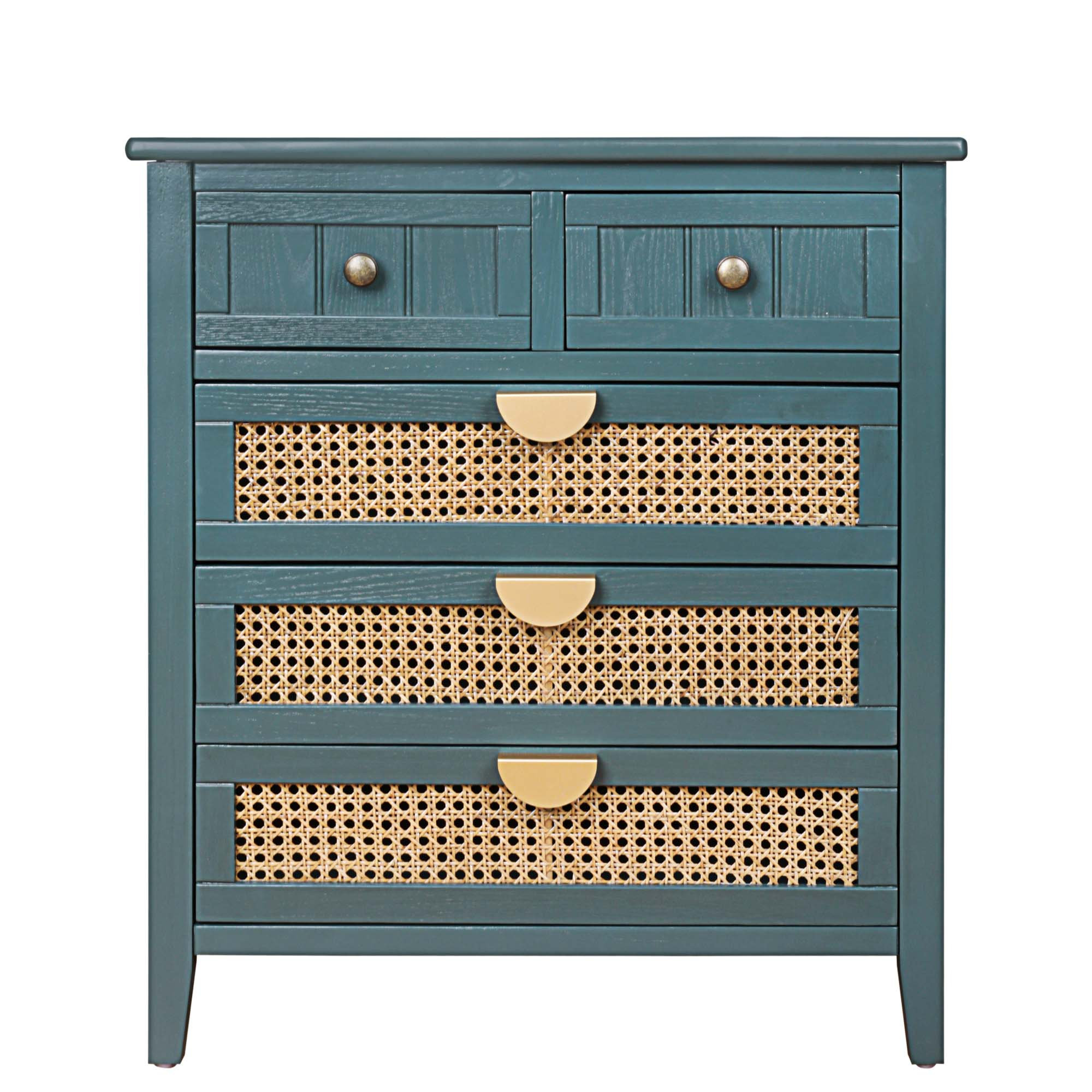 Bay Isle Home™ Hand Painted 5 Drawer Natural Rattan Weaving Real Wood ...