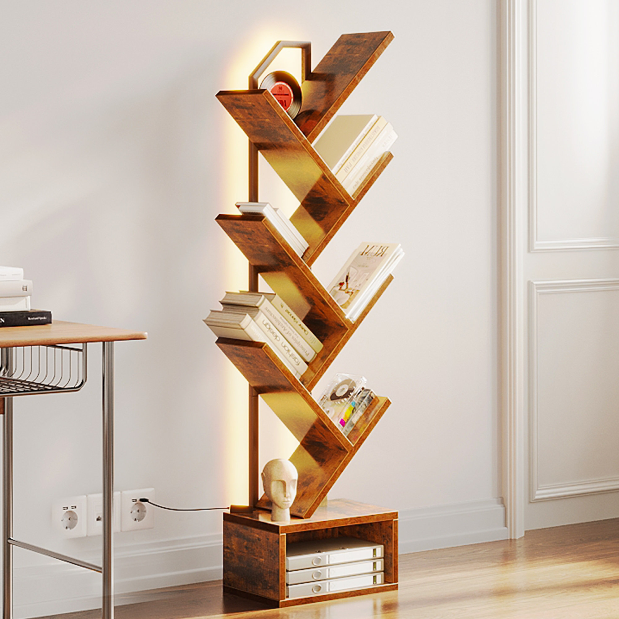 Wrought Studio™ Tonina Geometric Storage Bookcase with RGB LED Lights ...