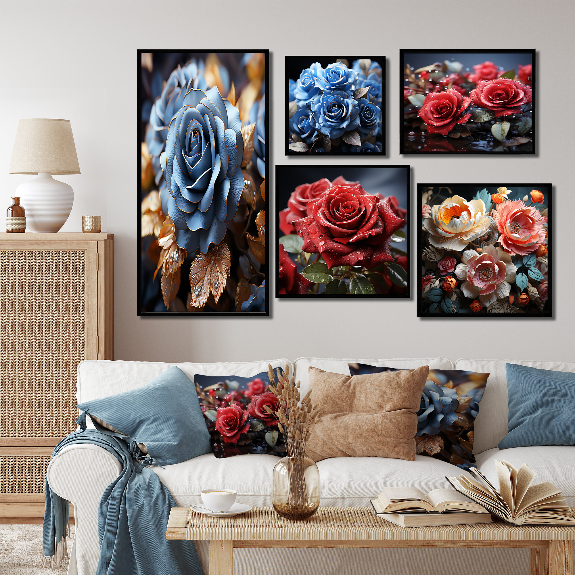 Lark Manor Azure Blue Roses Arrangement Elegance III - Roses Canvas ...
