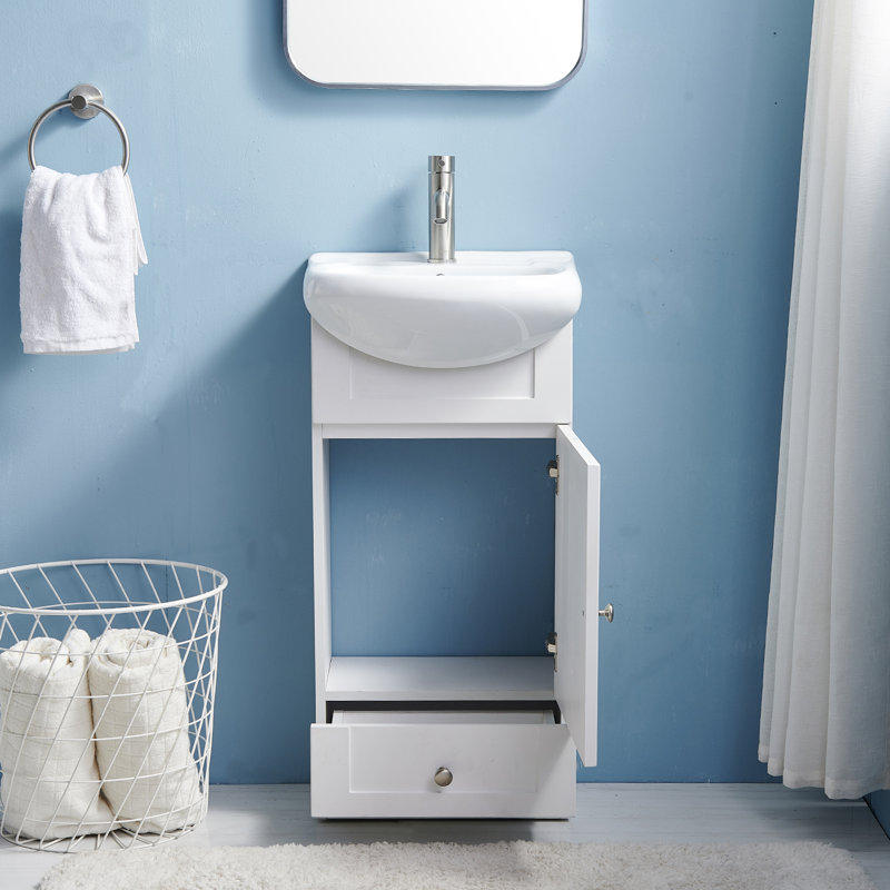 Ebern Designs 18" White Modern Free-standing Single Bathroom Vanity Set ...