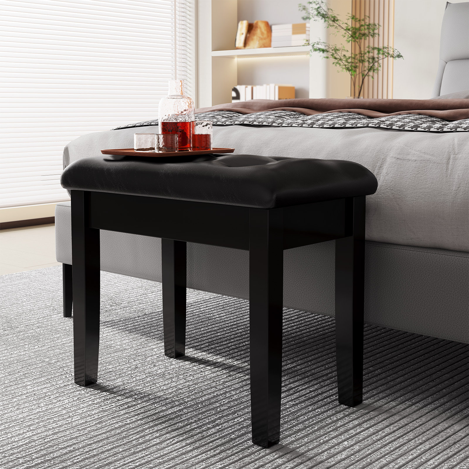 Winston Porter 29.5” Wooden Duet Piano Bench with Faux Leather ...