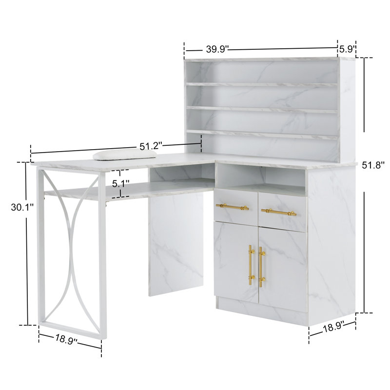 Mercer41 Tashanda L-Shaped Nail Desk, Modern Corner Desk with Hutch and ...