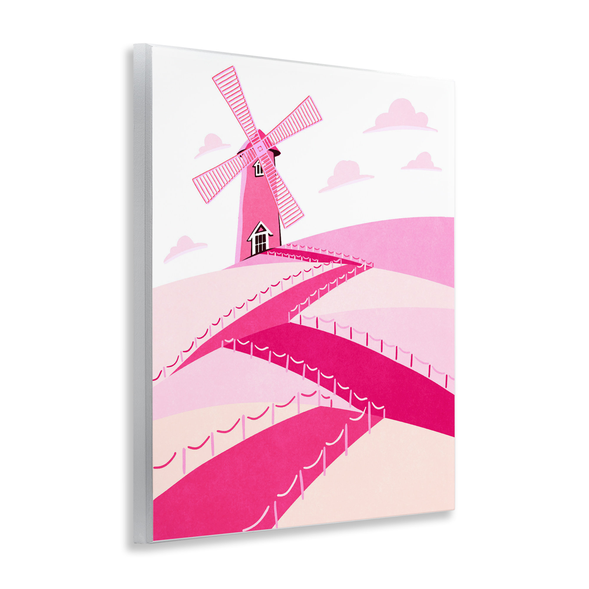 Ebern Designs Pink Hills and Windmill Wall Plaque, design by Ziwei Li ...
