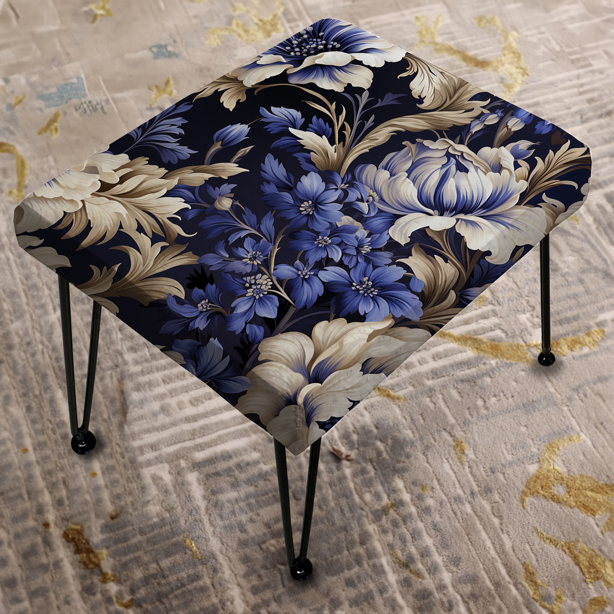 Design Art Regal Cobalt Blue Damask Ii Victorian Pattern - Floral ...