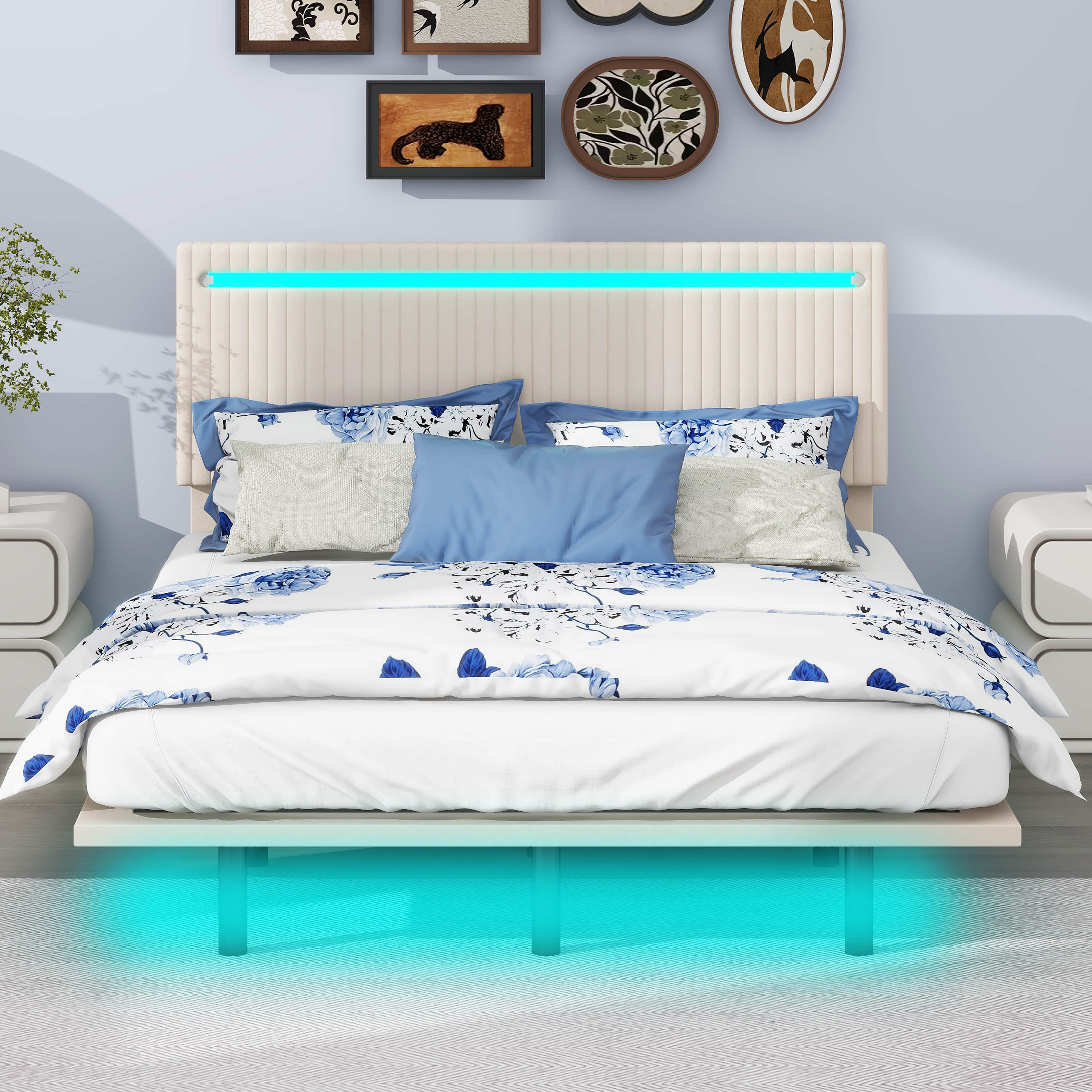 Latitude Run® Modern Upholstered Floating Bed Frame With LED Lights ...