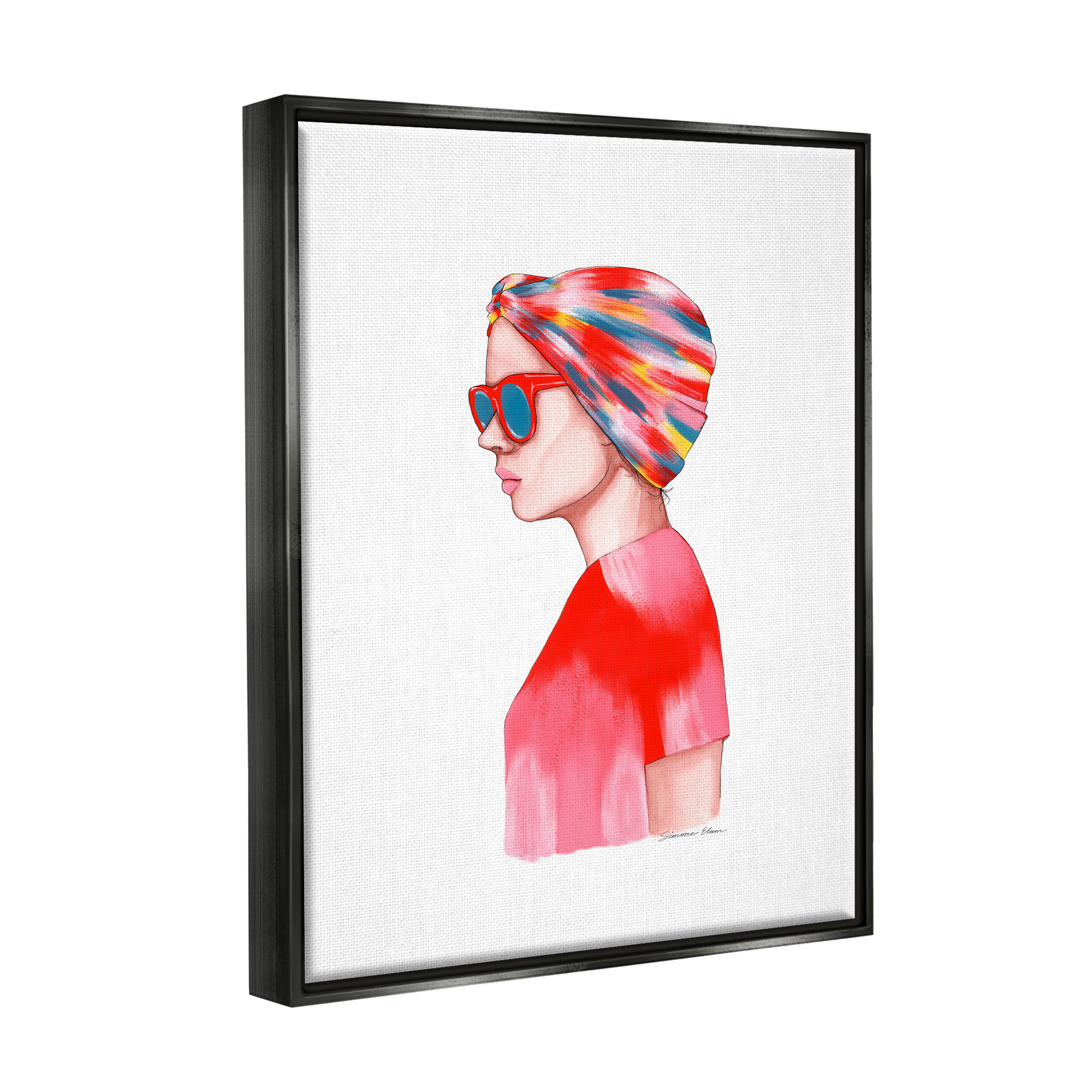 Everly Quinn Woman In Red Headwrap Framed Floater Canvas Wall Art ...