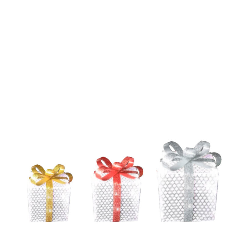 The Holiday Aisle® 3 Piece Gift Boxes with Mesh Lighted Display Set ...