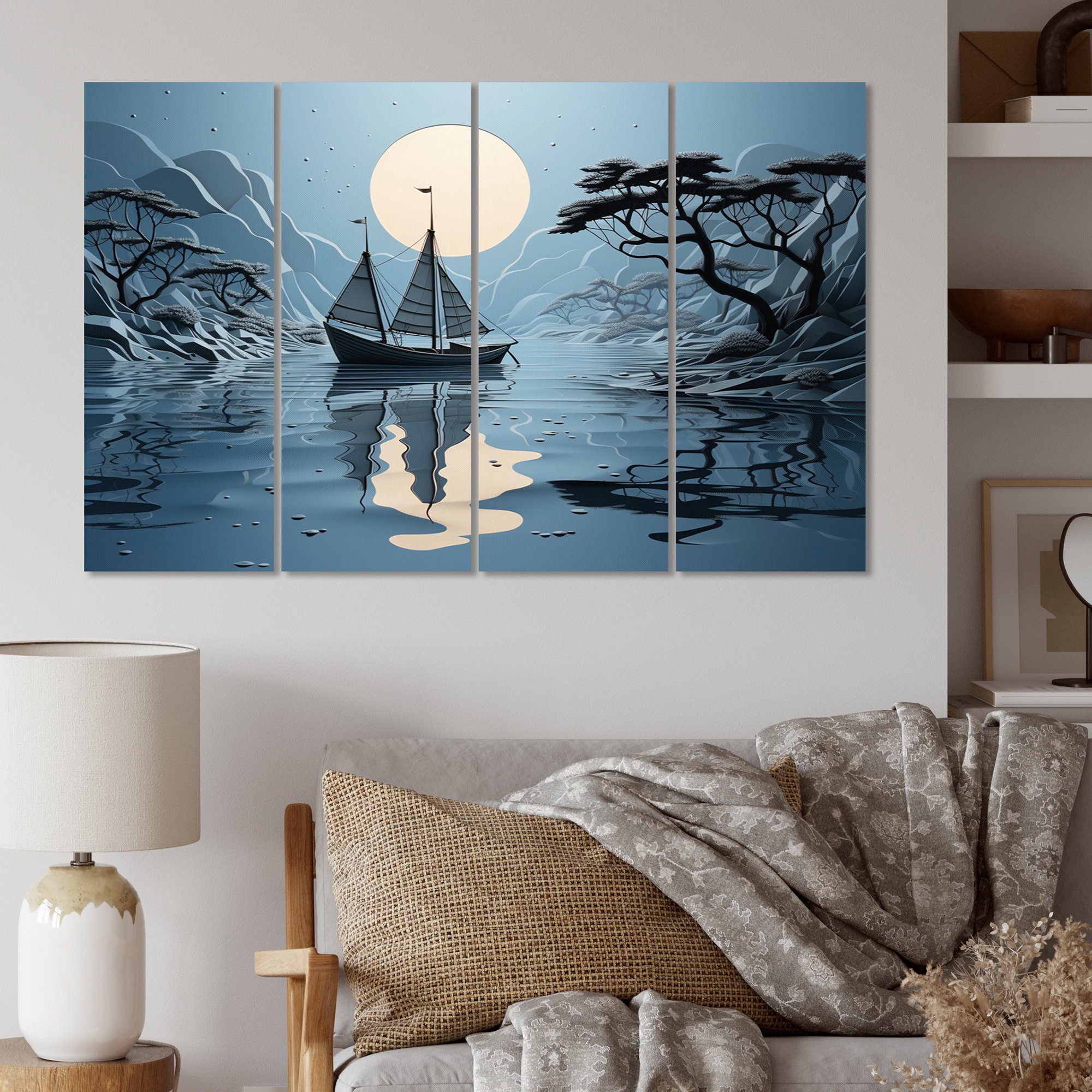 Design Art Blue Boat Collage - Transportation Wall Art Print - 4 Panels ...