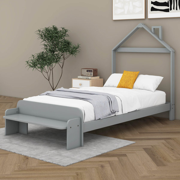Gracie Oaks Ceirion Twin Size Wood Platform Bed with House-shaped ...