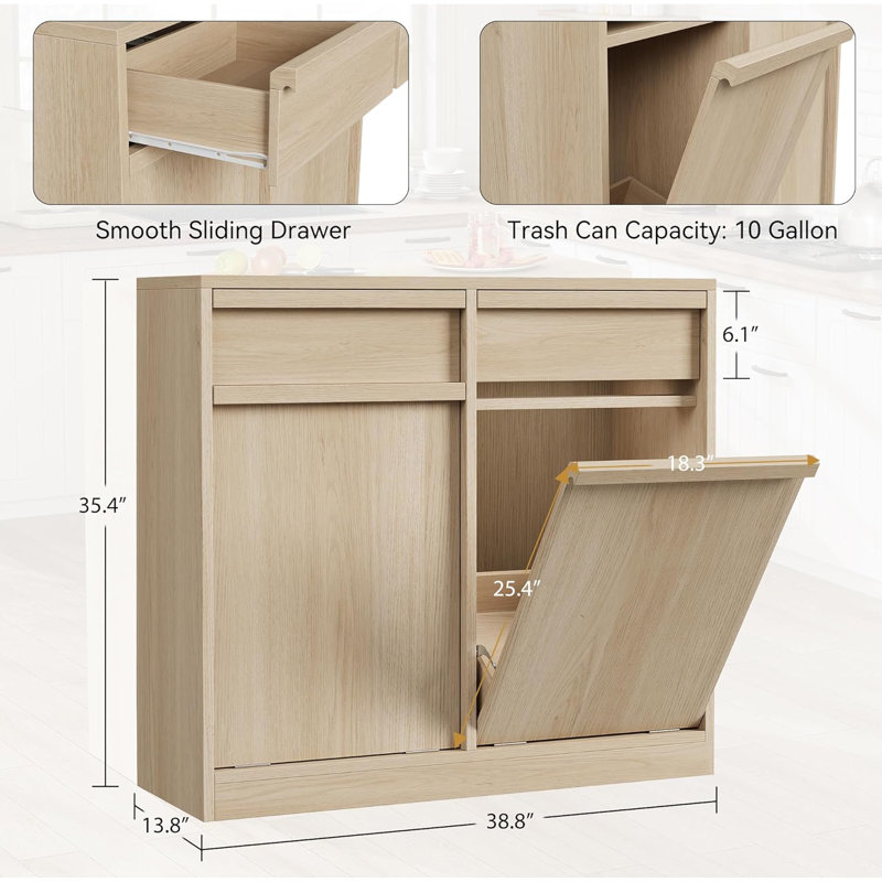 Fashionwu Double Trash Cabinet Tilt Out, Freestanding Trash Can Cabinet ...