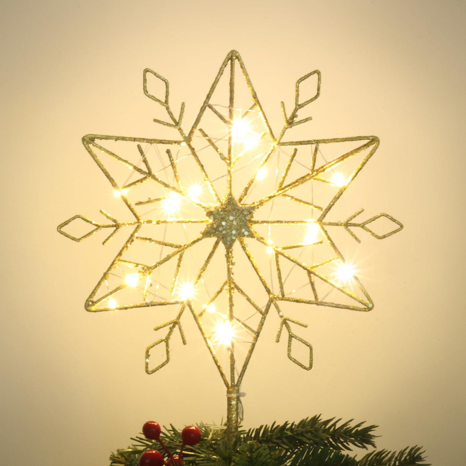 TULGIX 10 Inches Lighted Gold Snow Tree Topper | Wayfair