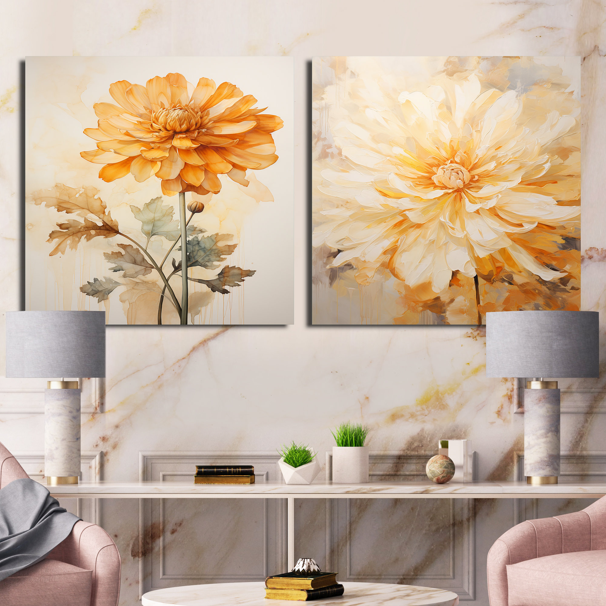 Lark Manor™ Peach Marigold Elegance Bouquet Still Life - Marigold ...