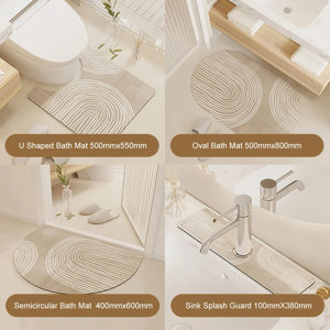 Ivy Bronx 4 Pieces Japandi Light Khaki Diatom Mud Non-Slip Bath Mat ...