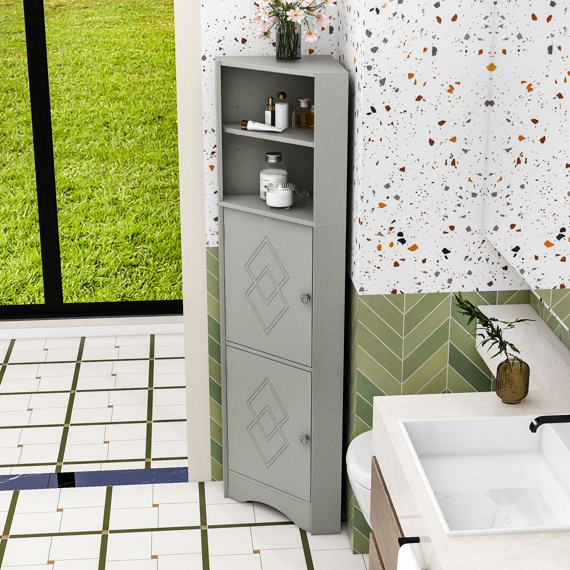 Lark Manor Elegant Triangle Corner Cabinet with Adjustable Shelves ...