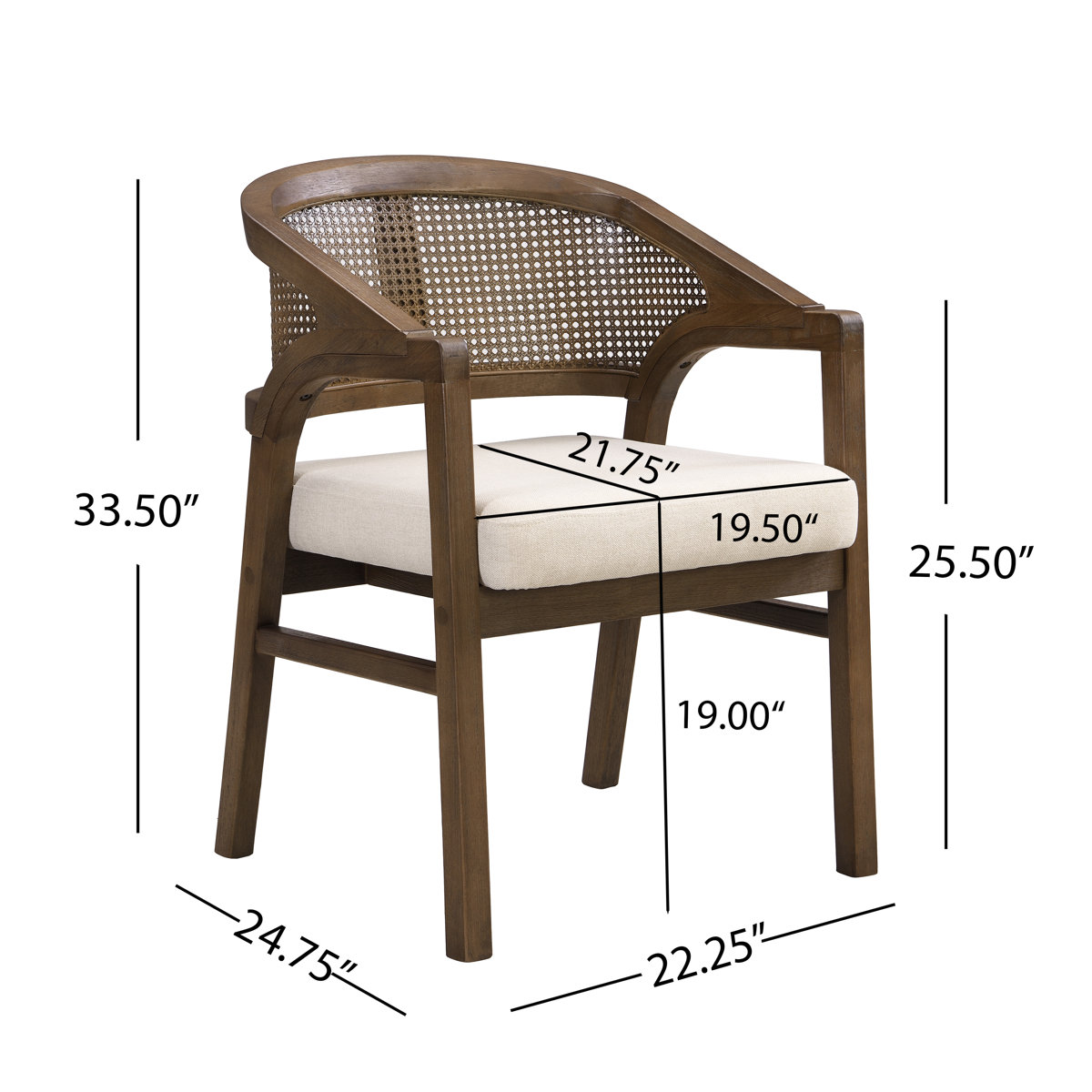 Bayou Breeze Stanley Wooden Dining Chairs with Cane Back & Upholstered ...