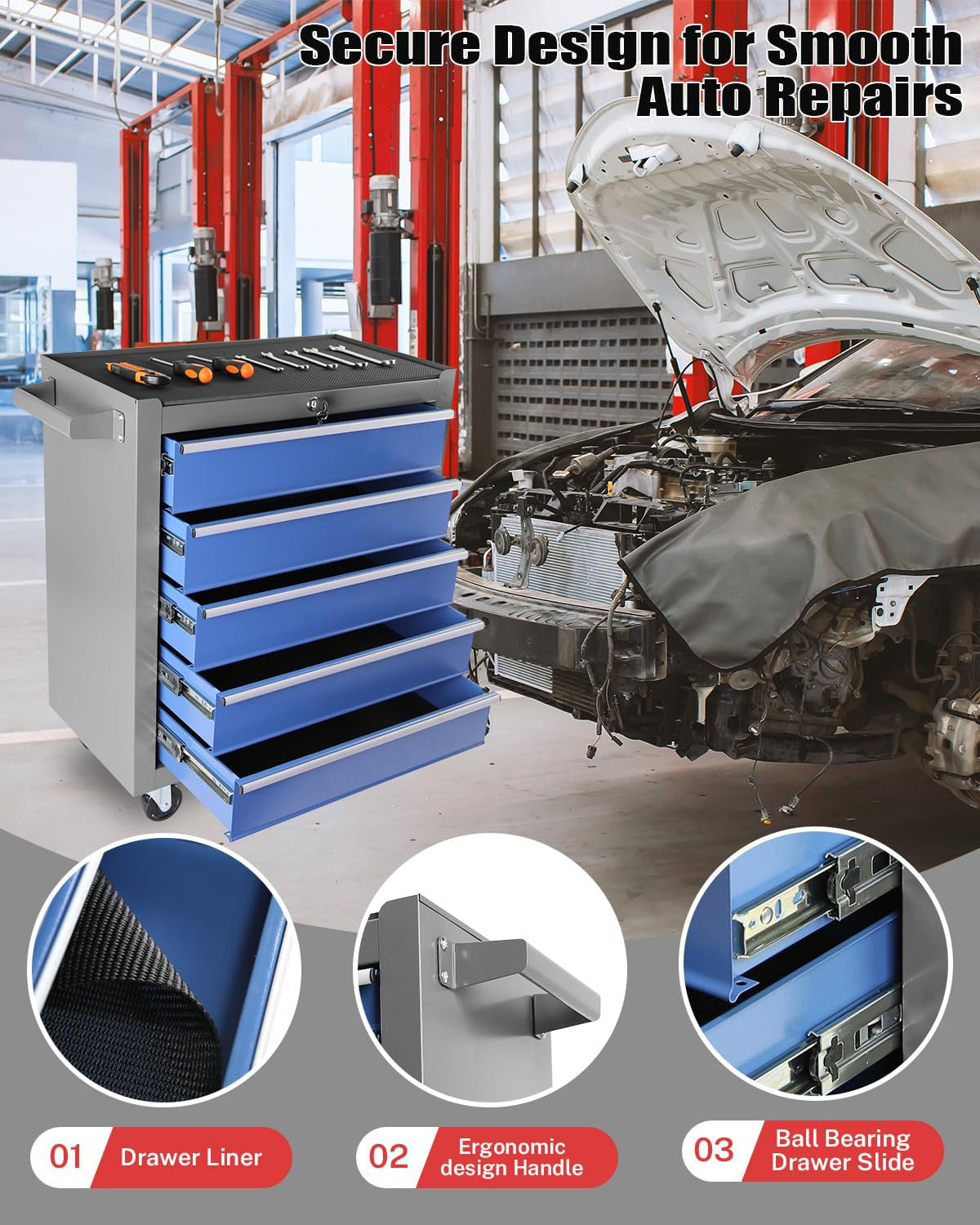 WFX Utility™ Large Rolling Tool Box Cart Organizer With 7 Drawers & 7 ...