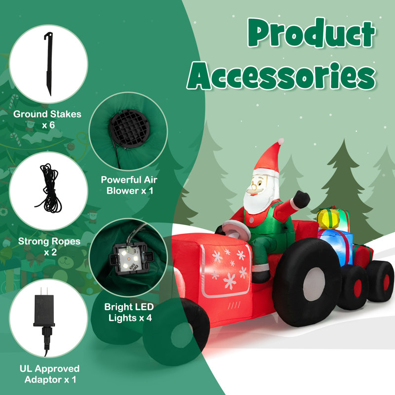 The Holiday Aisle® Santa Claus Driving Tractor Inflatable & Reviews ...