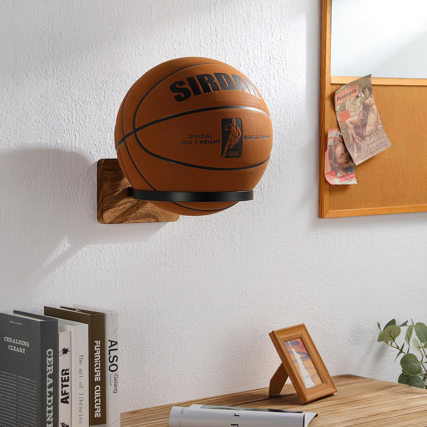 17 Stories 4 Pcs Wall Mount Basketball Holder with Wooden Base | Wayfair