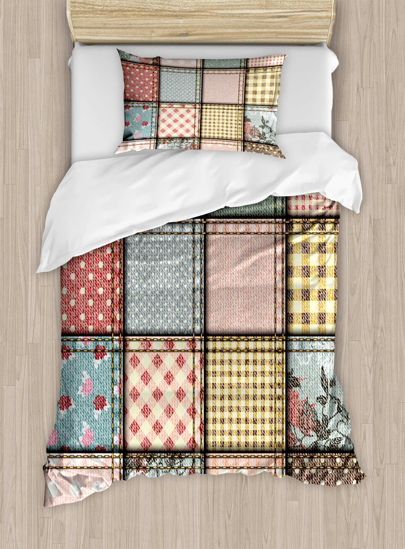 Ambesonne Shabby Elegance Patchwork Denim Seem Fabric Pieces Stitches ...