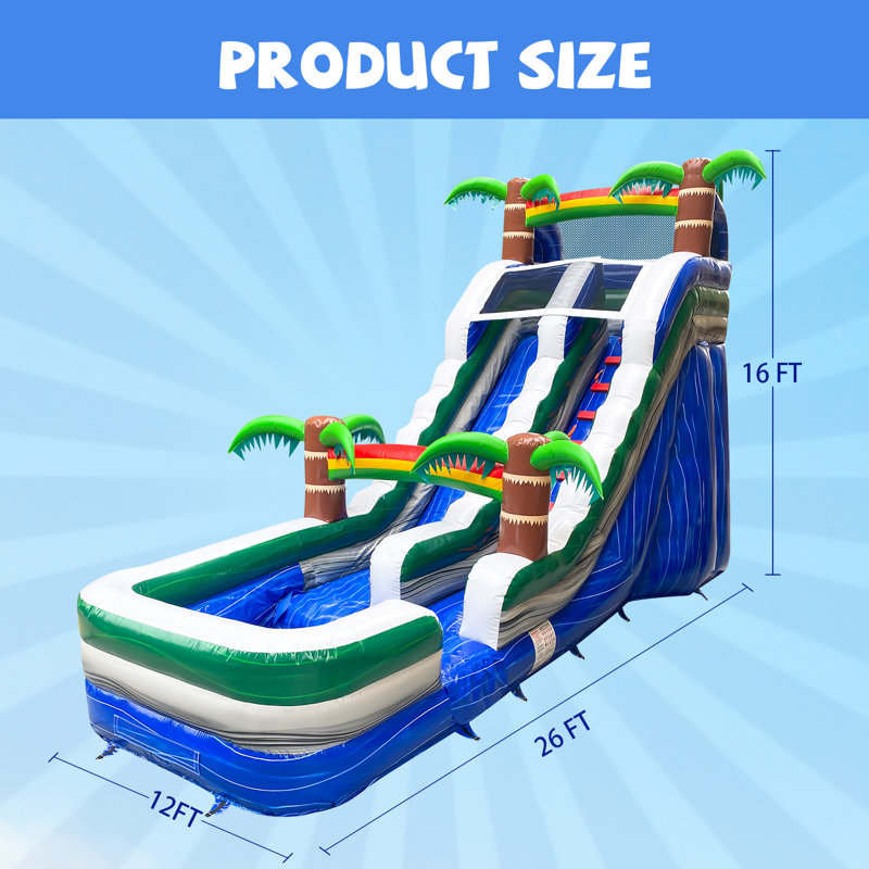 GOOSH 16' x 26' Tropical Palm Tree Inflatable Water Slide with Air ...