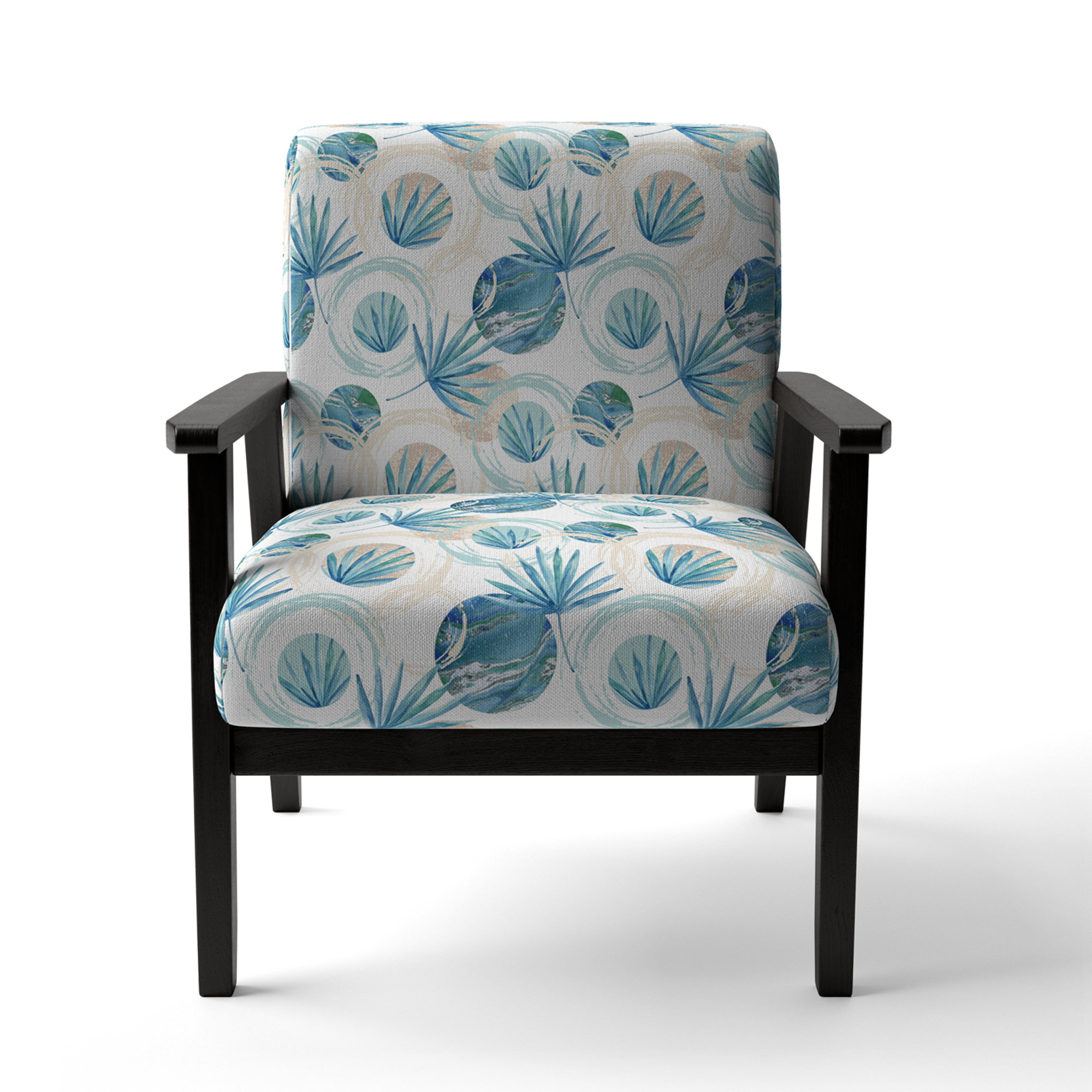 Red Barrel Studio® Blue Leaves Geometric - Upholstered Patterned Accent ...