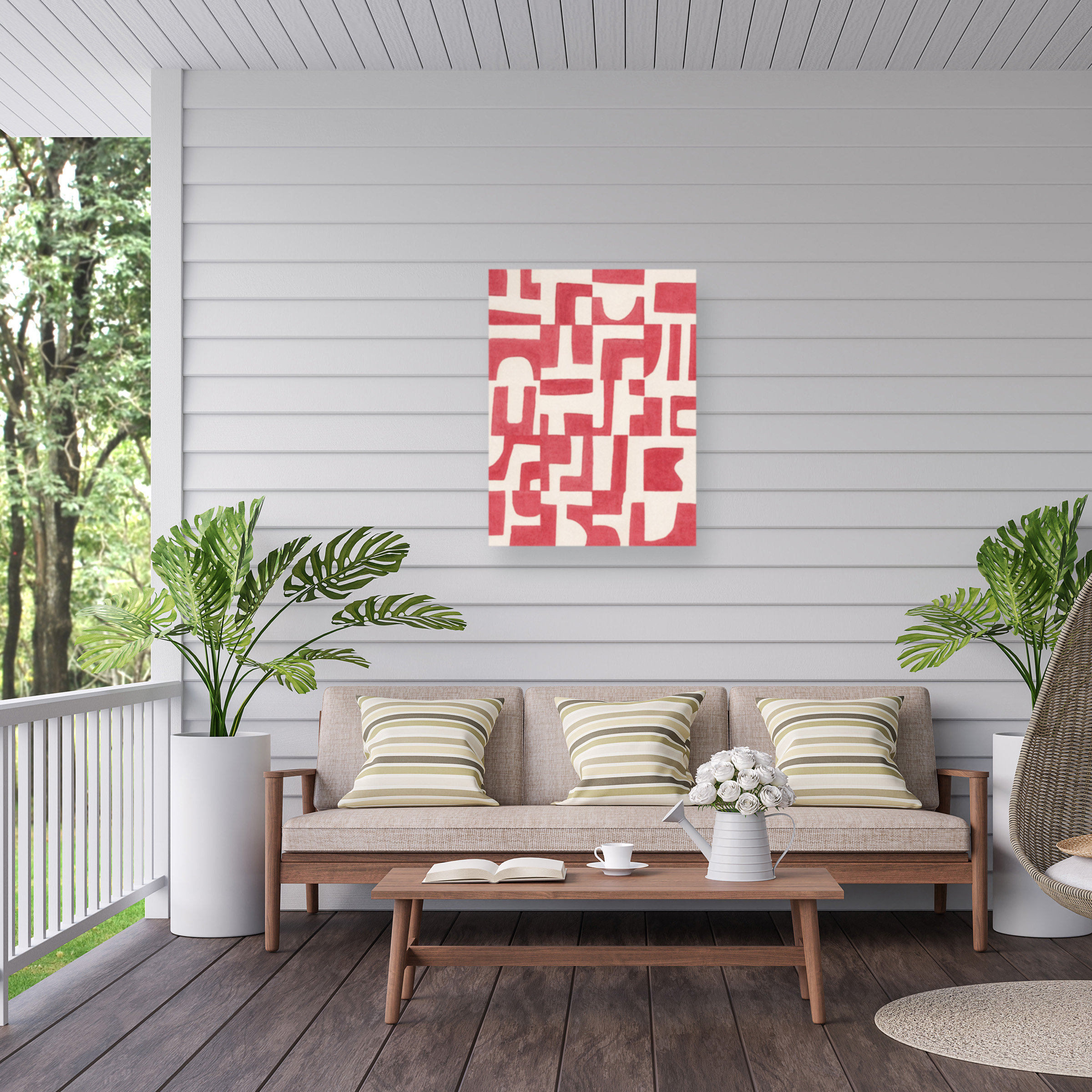 Ebern Designs Alisa Galitsyna Red Puzzle Outdoor Canvas | Wayfair