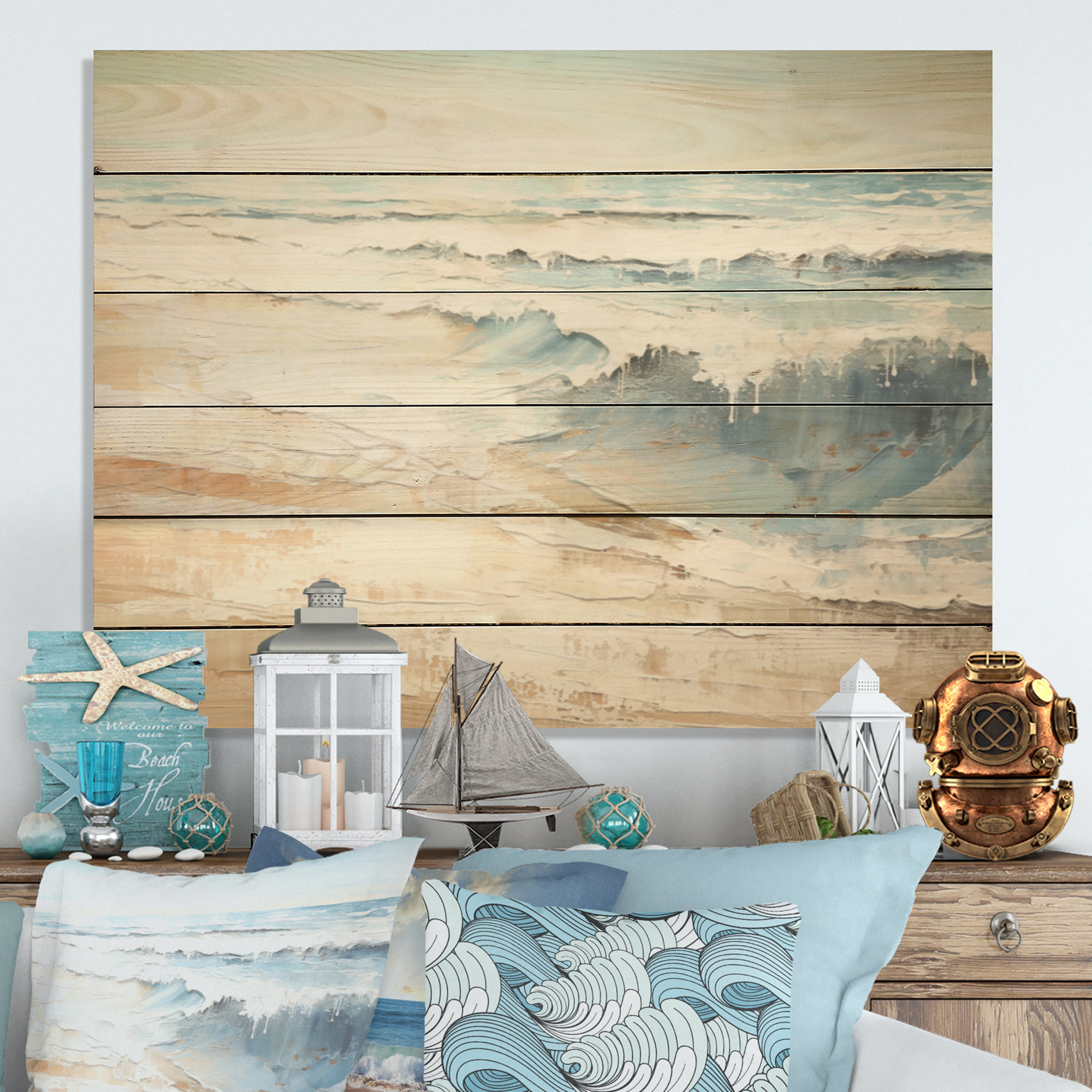 Beachcrest Home™ Golden And Blue Beach Tranquility I - Coastal Beach ...