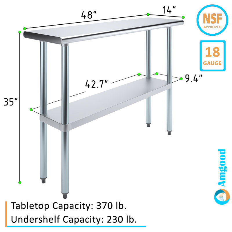 Amgood 14 in. x 48 in. Stainless Steel Table | Wayfair