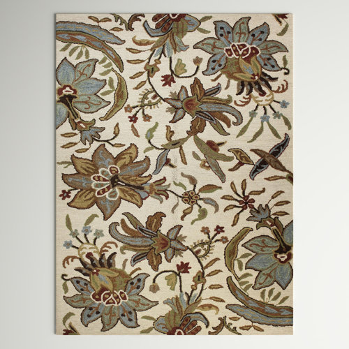 Andover Mills™ Folcroft Floral Handmade Tufted Wool Area Rug in Beige ...