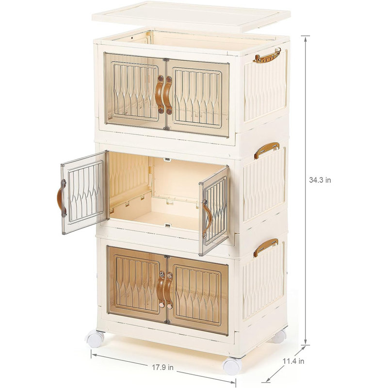 Rebrilliant Lynnsie 3 Drawer Stackable Drawer with Locking Wheels | Wayfair