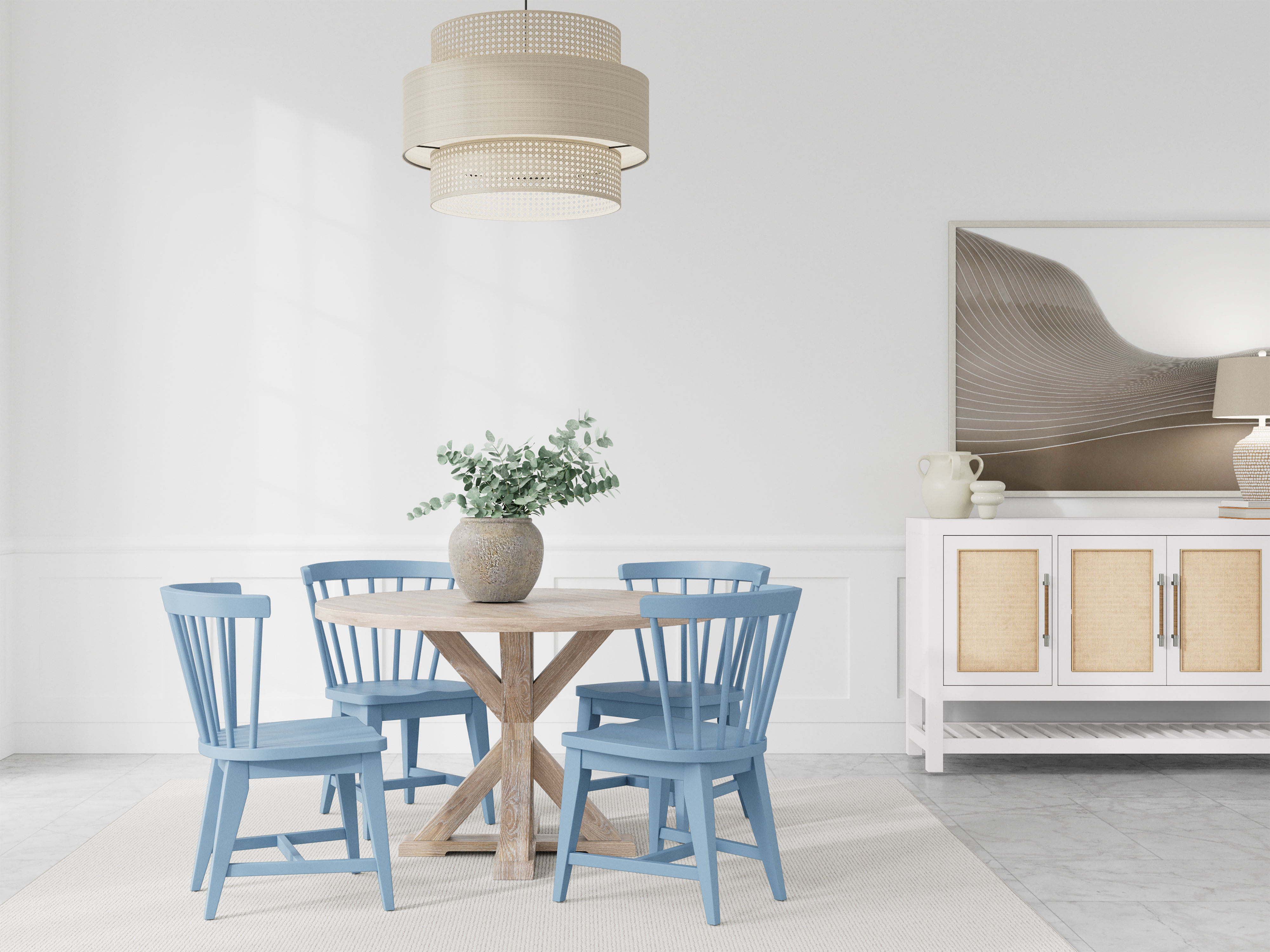 Birch Lane™ Lana Round Dining Table Set With Blue Wooden Side Chairs ...