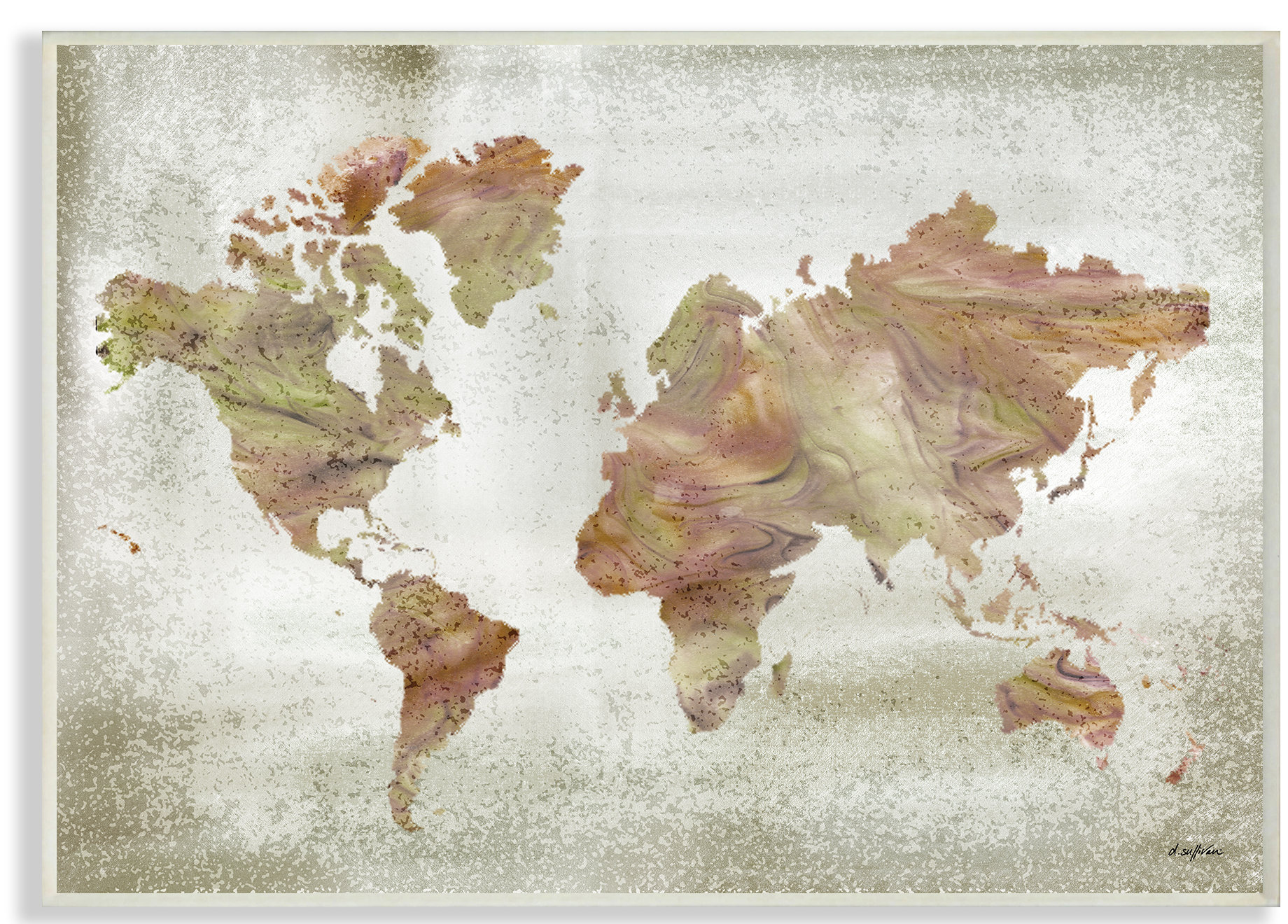 Ebern Designs 'Inky Orange Marbled Map' Print | Wayfair