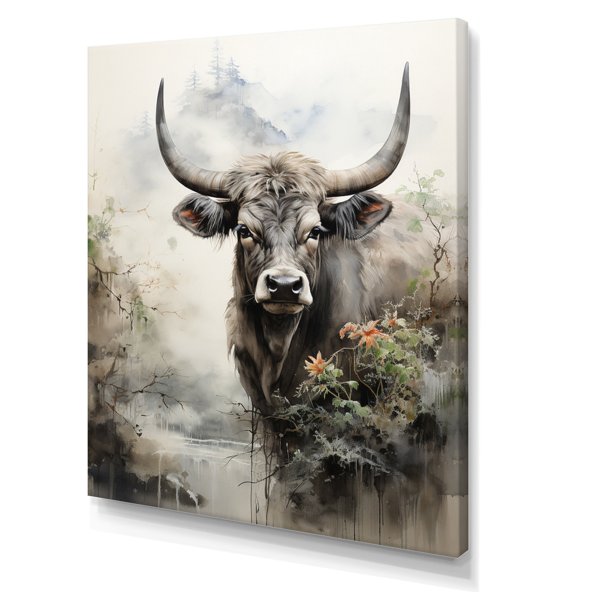 Union Rustic Bedriye Asian Art Cow Sumi XI - Print | Wayfair