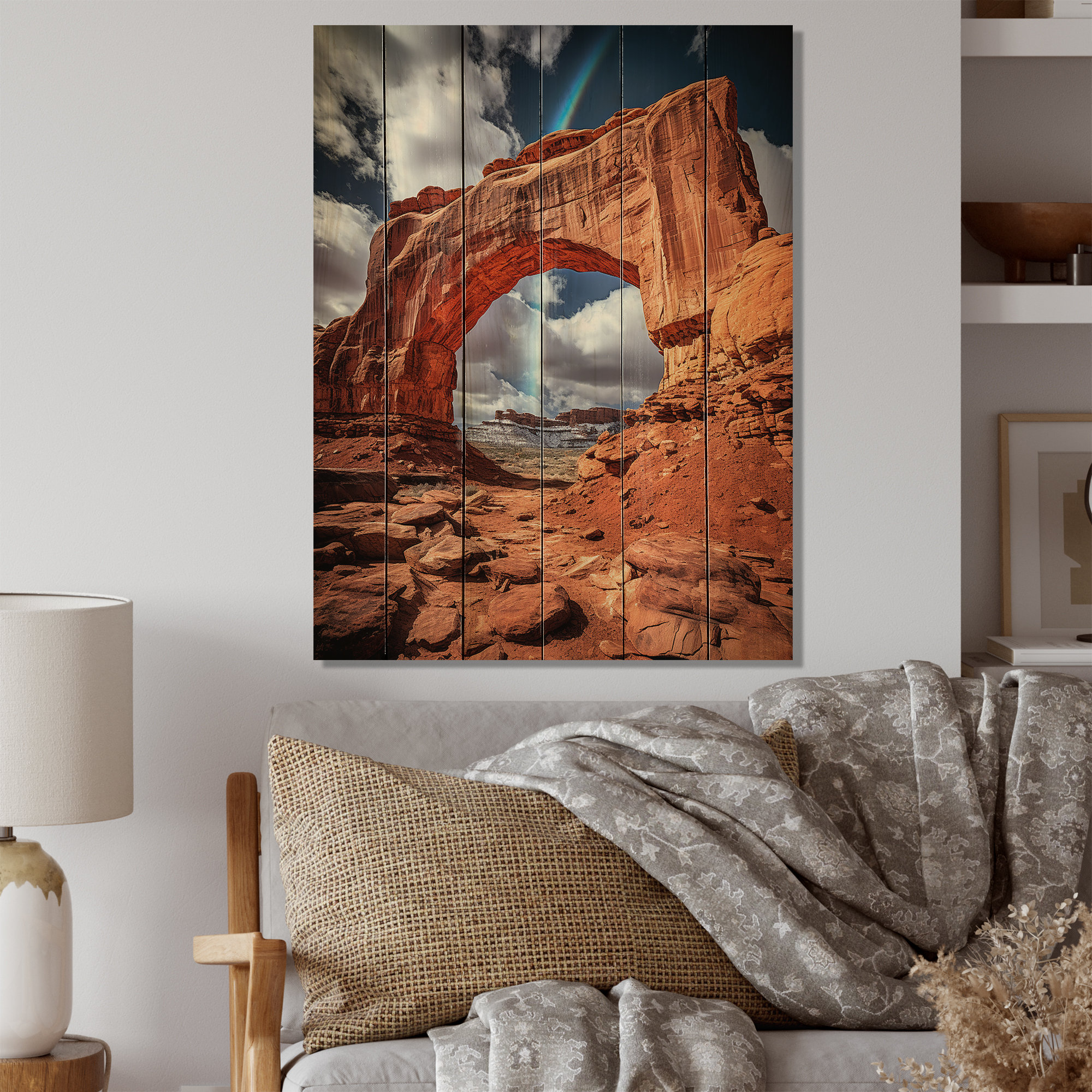 Union Rustic Chromatic Mountain Arch On Wood Print | Wayfair